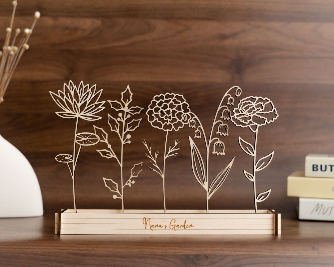 Wooden Birth Flower Garden, Flower Decor, Wooden Birth Flowers, Mothers ...