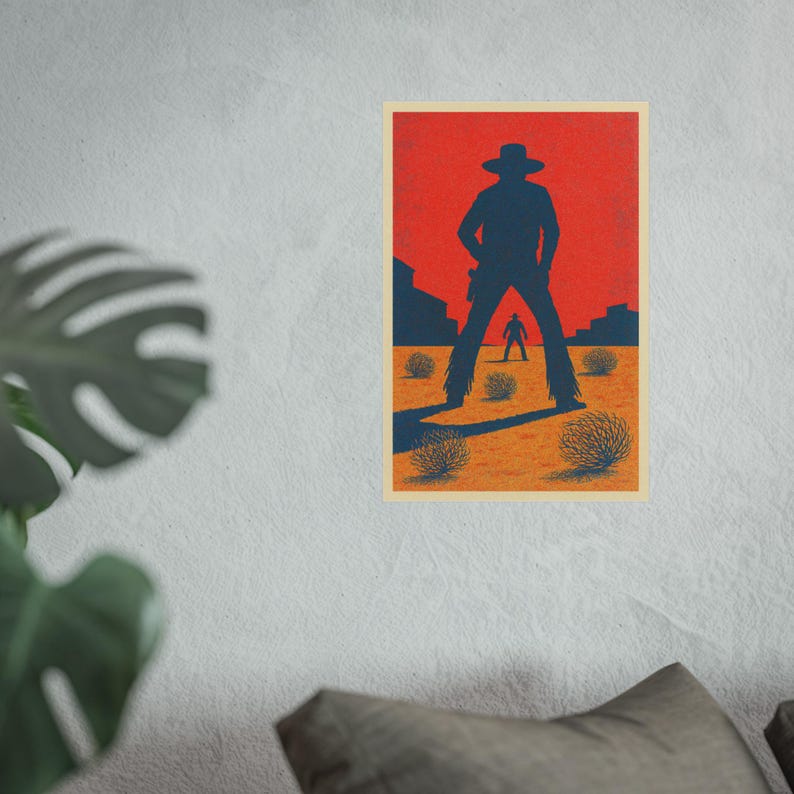 Vintage-inspired Western Standoff Poster | Retro Cowboy Wall Art | Red ...