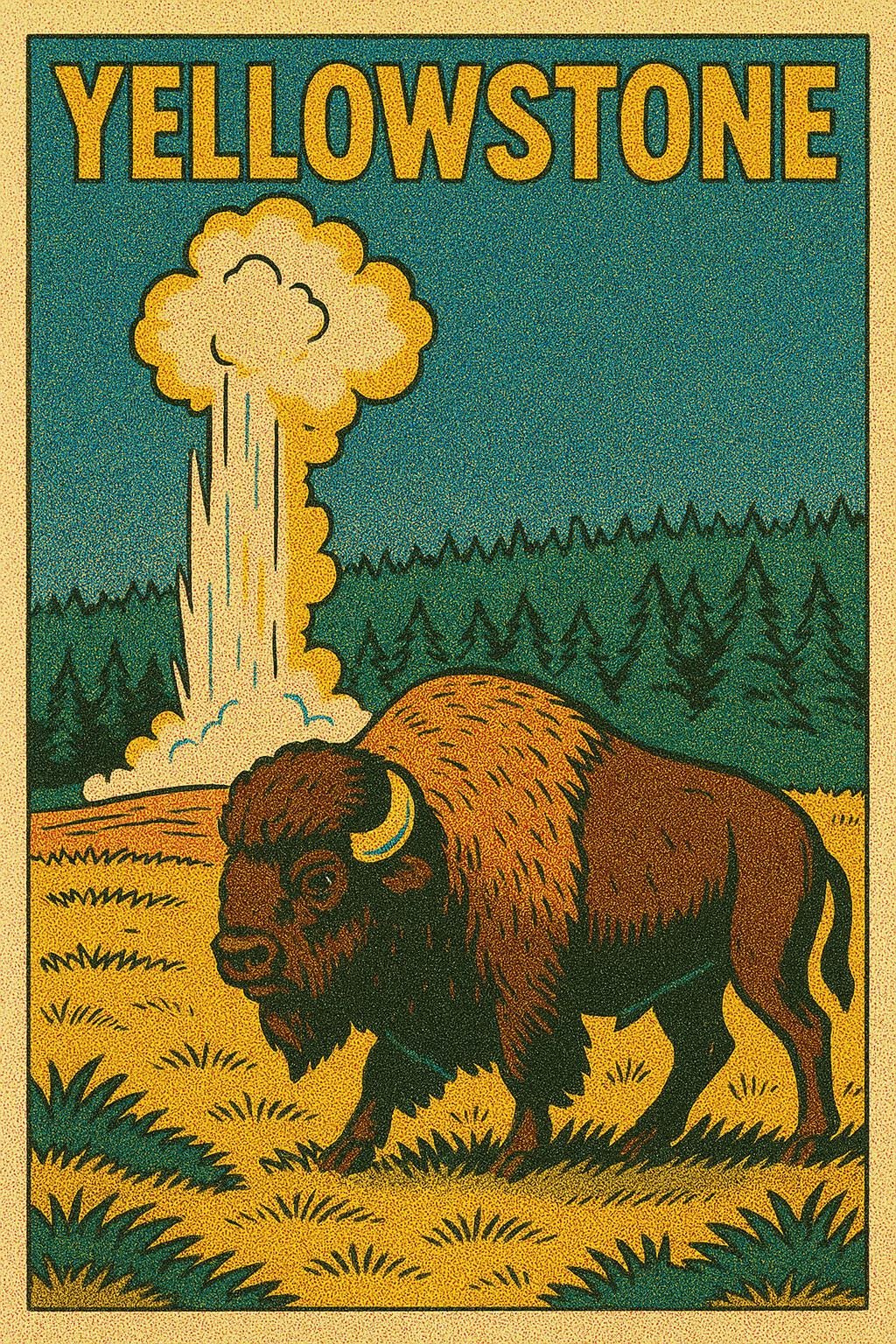 Vintage Yellowstone National Park Poster: Retro Western Wall Art ...