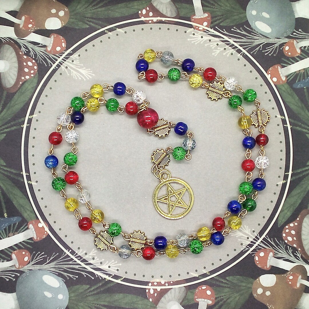 Colorful Pentacle Wearable Rosary Necklace, Pagan Prayer Beads, Pagan ...