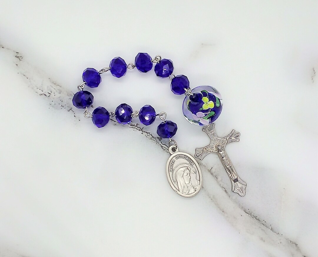 Cobalt Blue Mater Dolorosa Catholic Rosary Tenner, Confirmation Gift ...