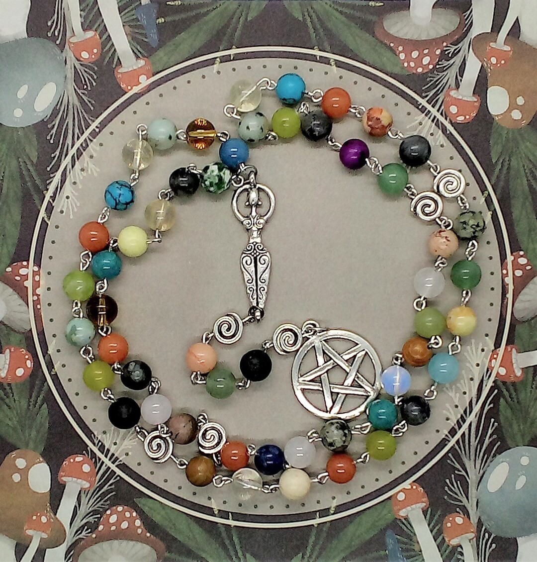 Goddess Rosary Necklace, Pentagram Rosary, Pagan Prayer Beads, Wiccan ...