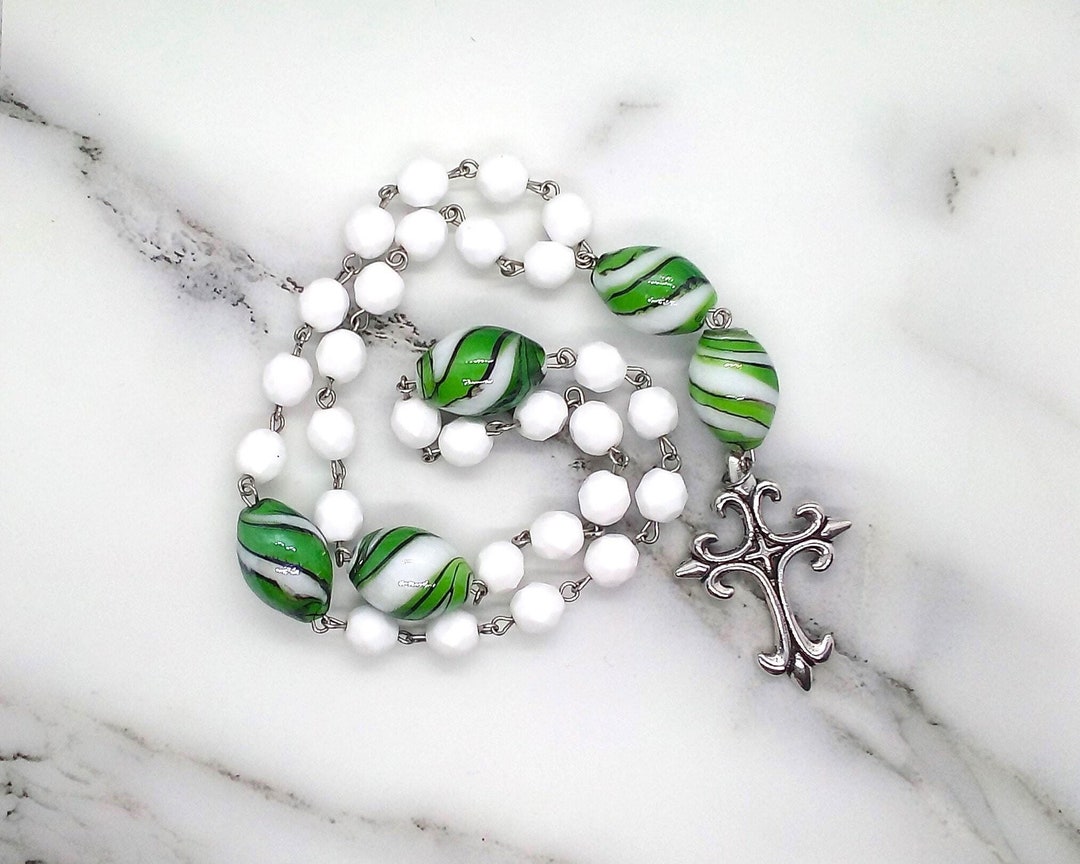 Green and White Protestant Rosary, Methodist Prayer Beads, Episcopal ...