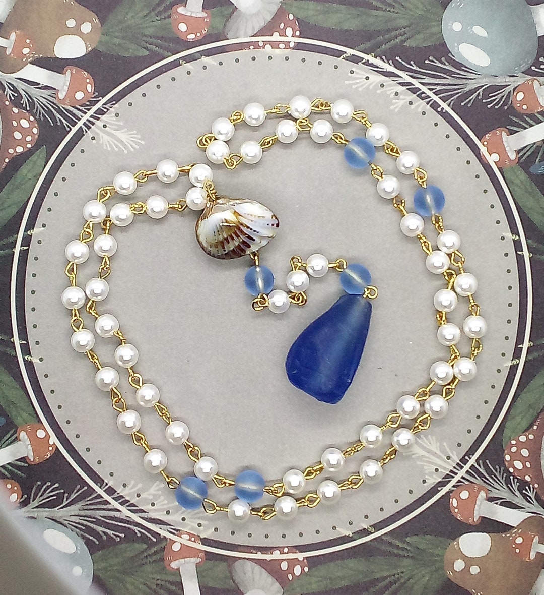 Sea Glass Rosary Necklace Pearl, Nymph Necklace, Water Witch Pagan ...