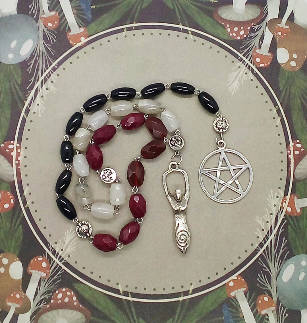 27 Bead Pagan Mala, Triple Goddess Prayer Beads, Pentagram Rosary ...