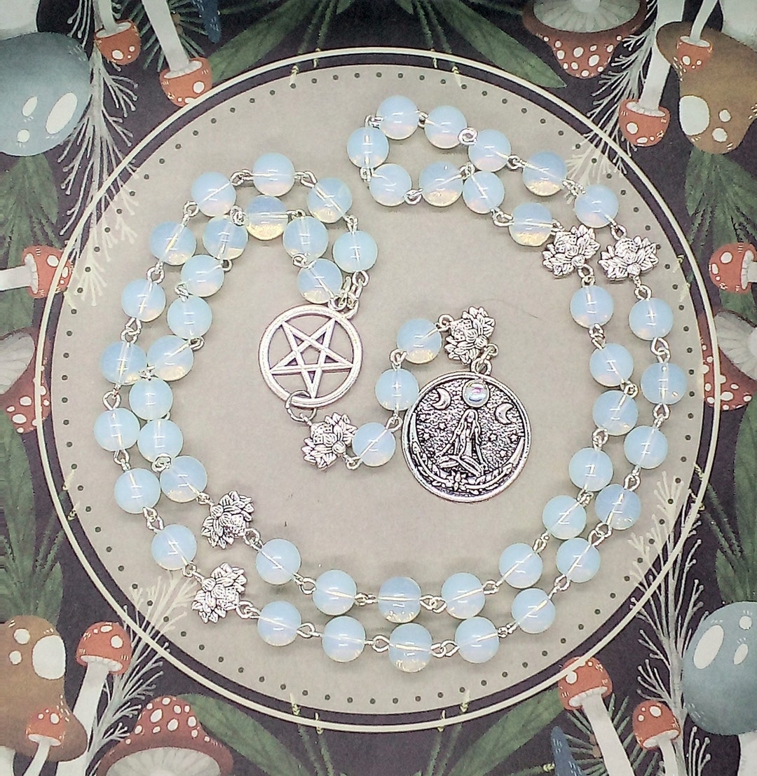 Triple Moon Goddess Rosary, Opalite Pagan Prayer Beads, Wiccan Rosary ...