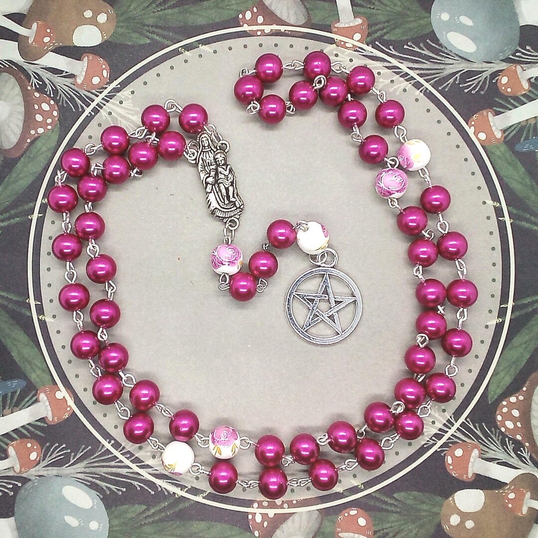 Mother Goddess Rosary Necklace, Pentacle Prayer Bead Wearable Rosary ...
