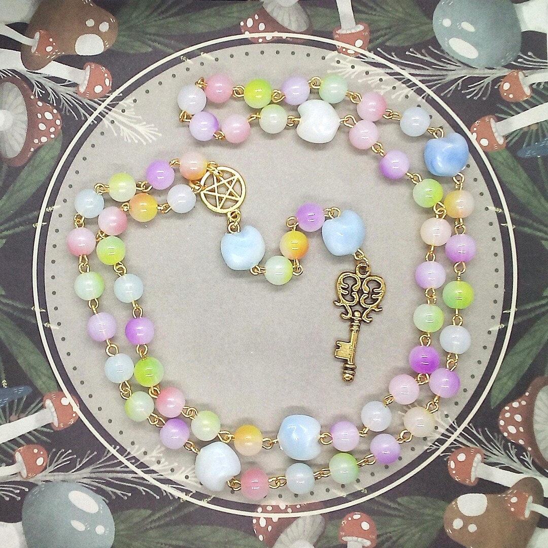 Wearable Pastel Key Rosary, Pentacle Prayer Beads, Wiccan Rosary, Pagan ...