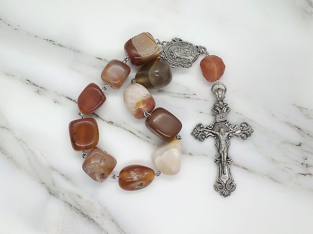 Immaculate Heart of Mary Agate Rosary Tenner, Large Gemstone Virgin ...