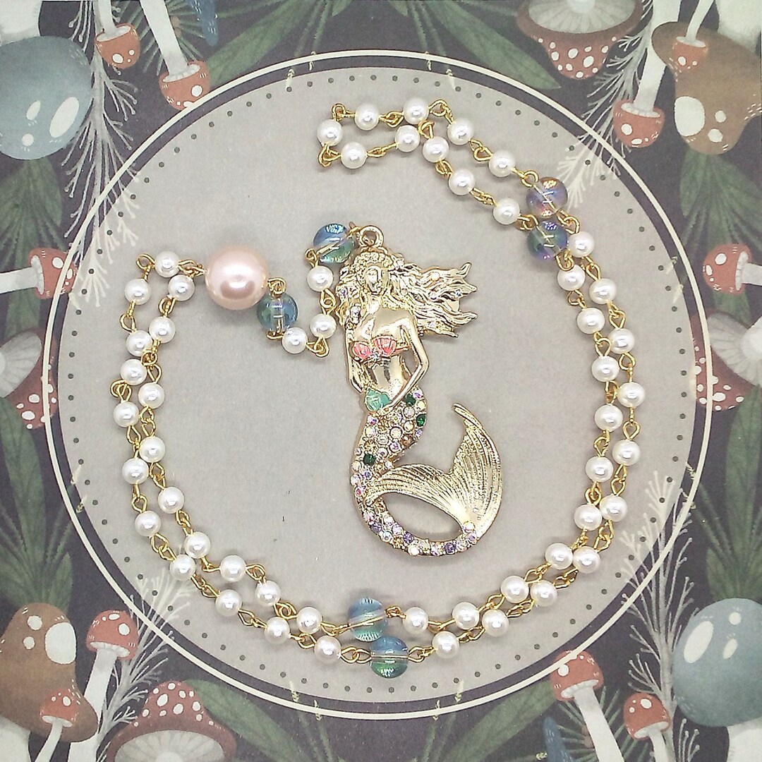 Mermaid Rosary Necklace, Sea Goddess Rosary, Water Witch Pagan Prayer ...