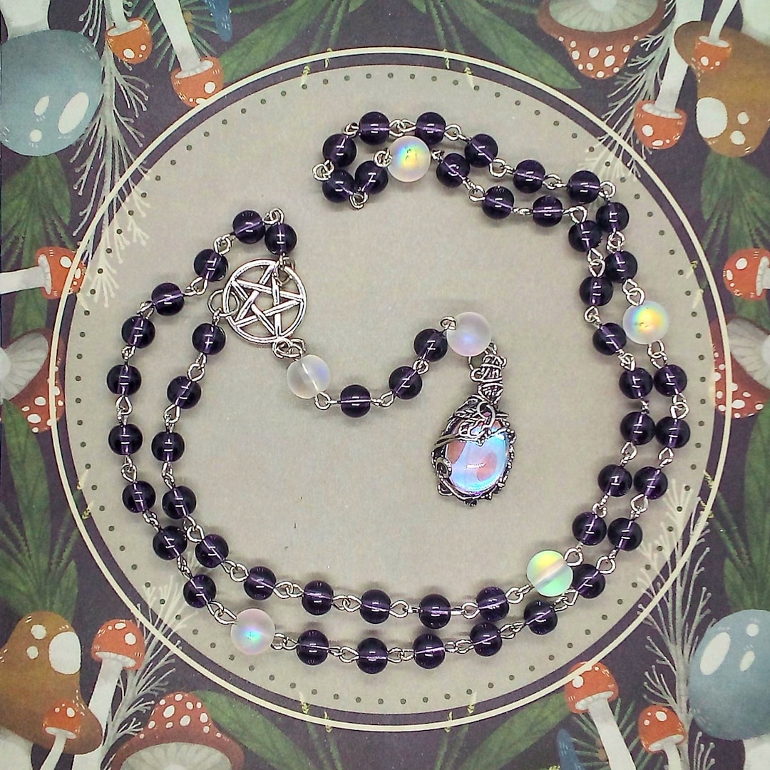 Hexenspiegel Witchs Mirror Pentacle Rosary Necklace, Pagan Gifts for ...