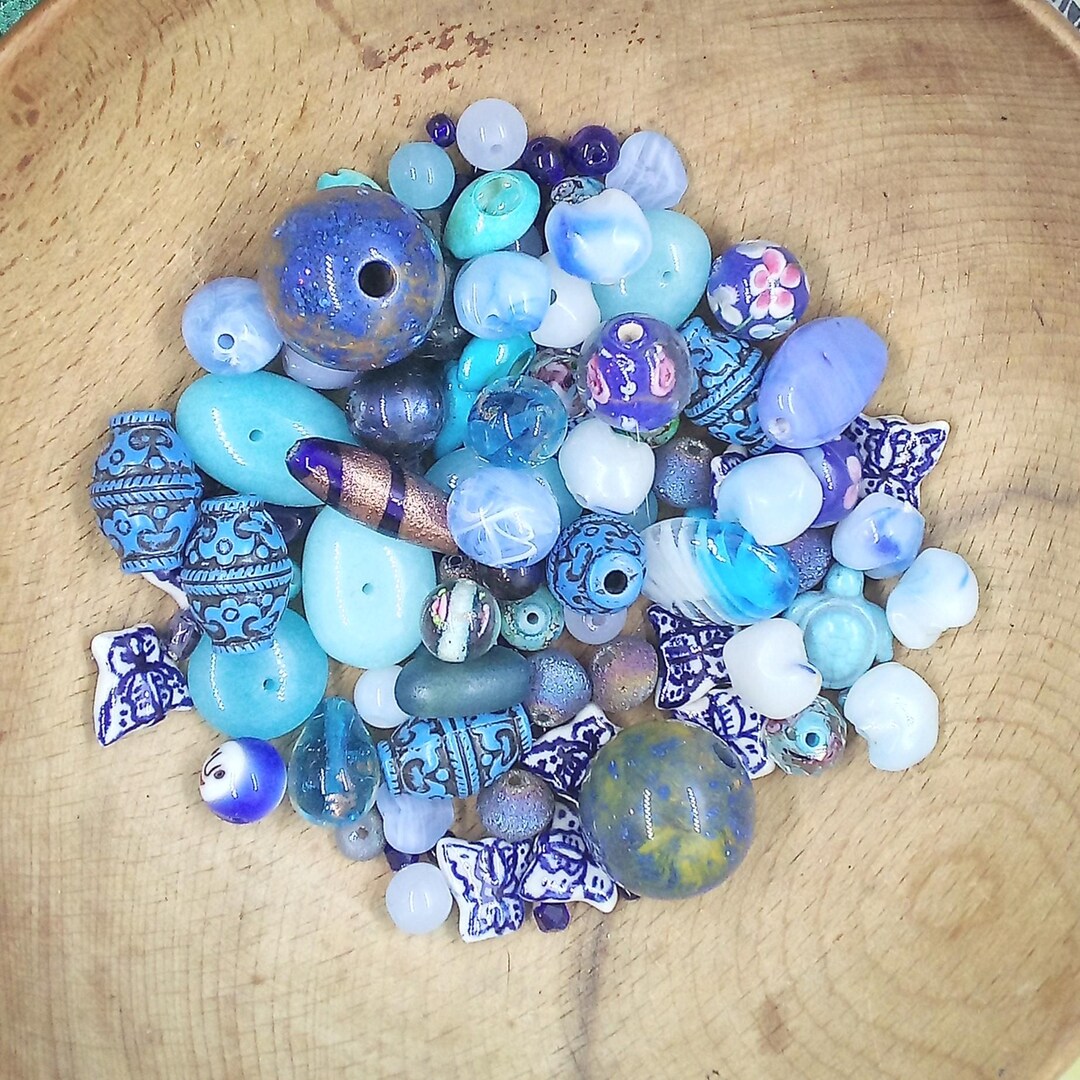 4 Oz Blue Bead Mix, Single Color Mixed Bead Soup for Jewelry Making ...