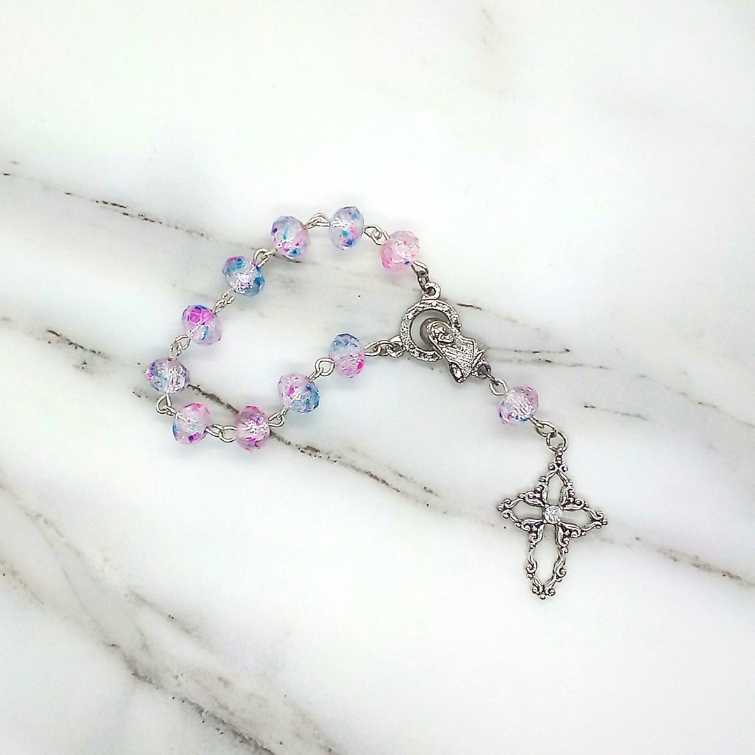 Pink Rosary, Crystal Rosary, Pocket Rosary, Tiny Rosary, RCIA Gift ...