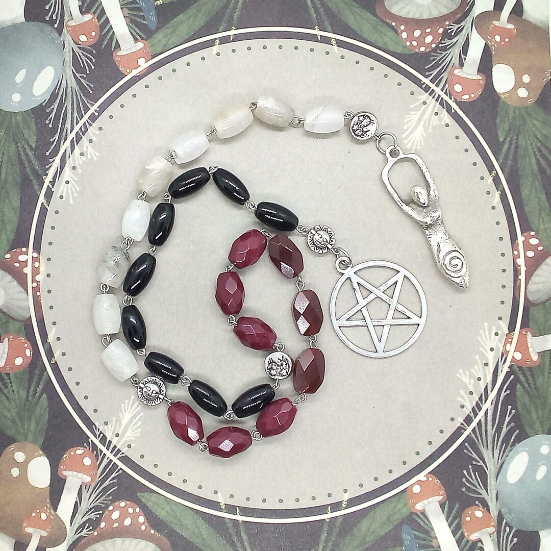 27 Bead Pagan Mala, Triple Goddess Prayer Beads, Pentagram Witchs ...