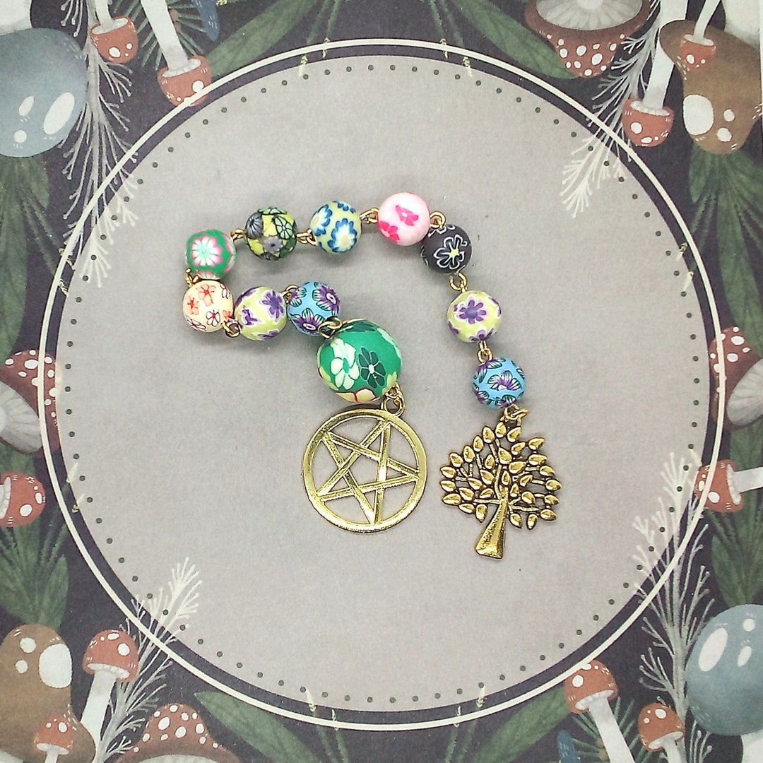 Colorful Pentacle Pagan Prayer Beads, Tree of Life Pocket Rosary ...