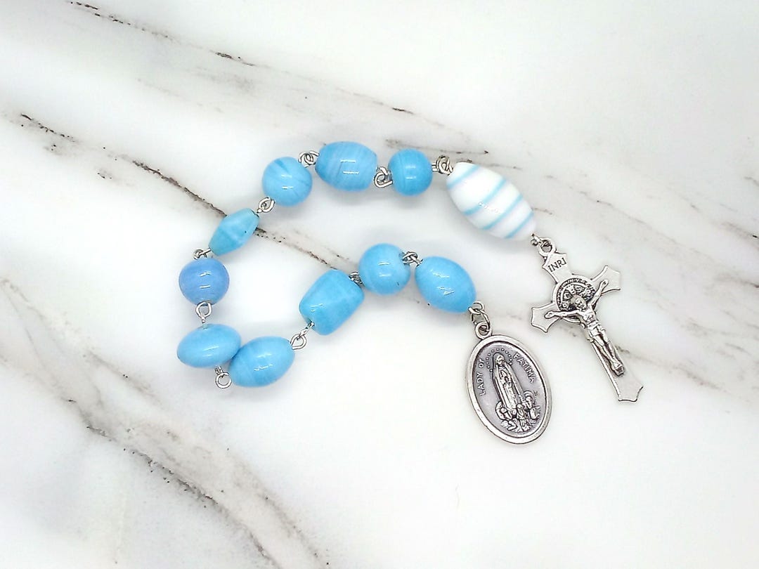 Our Lady of Fatima Mismatched Blue Rosary Tenner, Fatima Pocket Rosary ...
