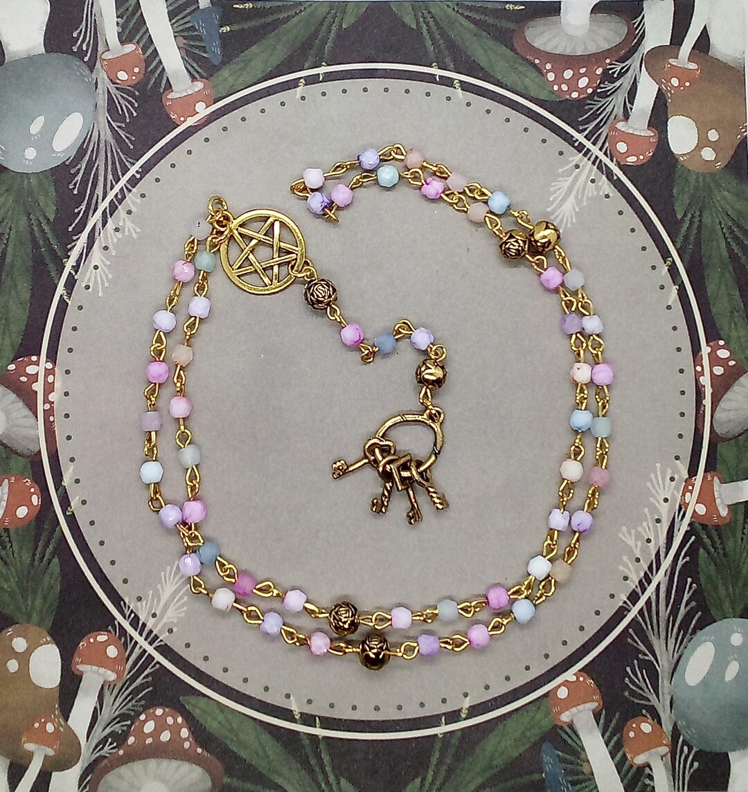 Pastel Pentagram and Key Goddess Rosary, Pentacle Pagan Prayer Beads ...