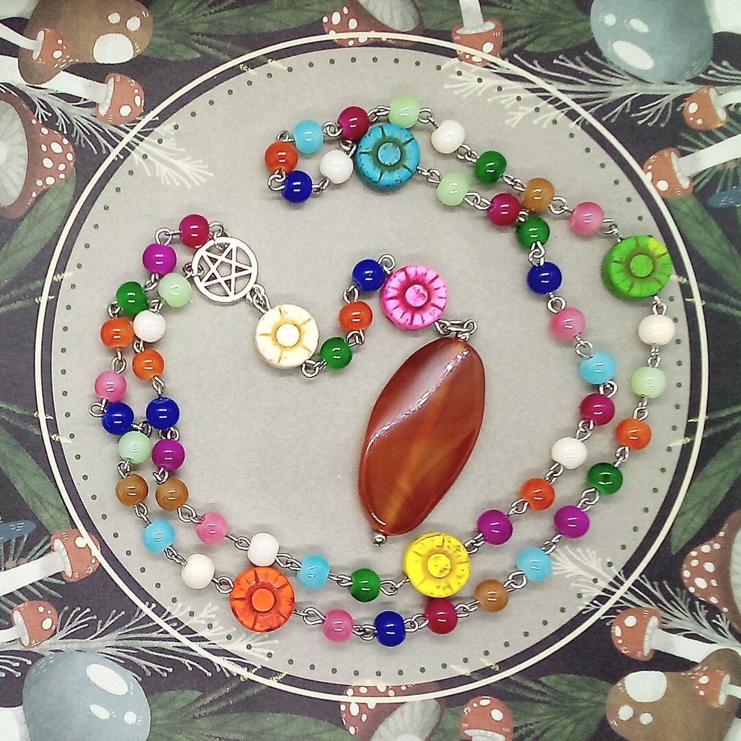 Colorful Wiccan Pentacle Rosary Necklace, Witchy Meditation Gifts for ...