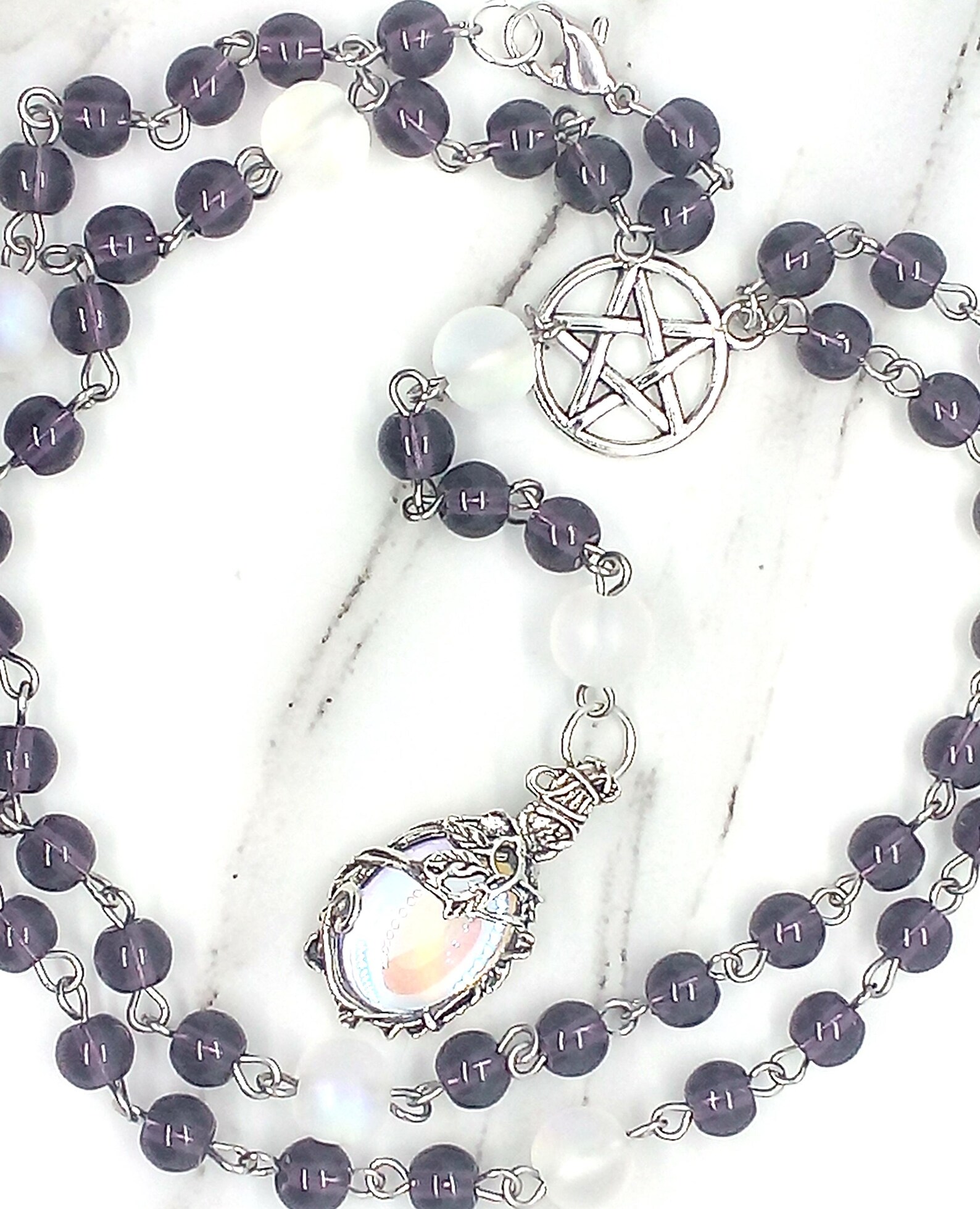Hexenspiegel Witchs Mirror Pentacle Rosary Necklace, Pagan Gifts for ...