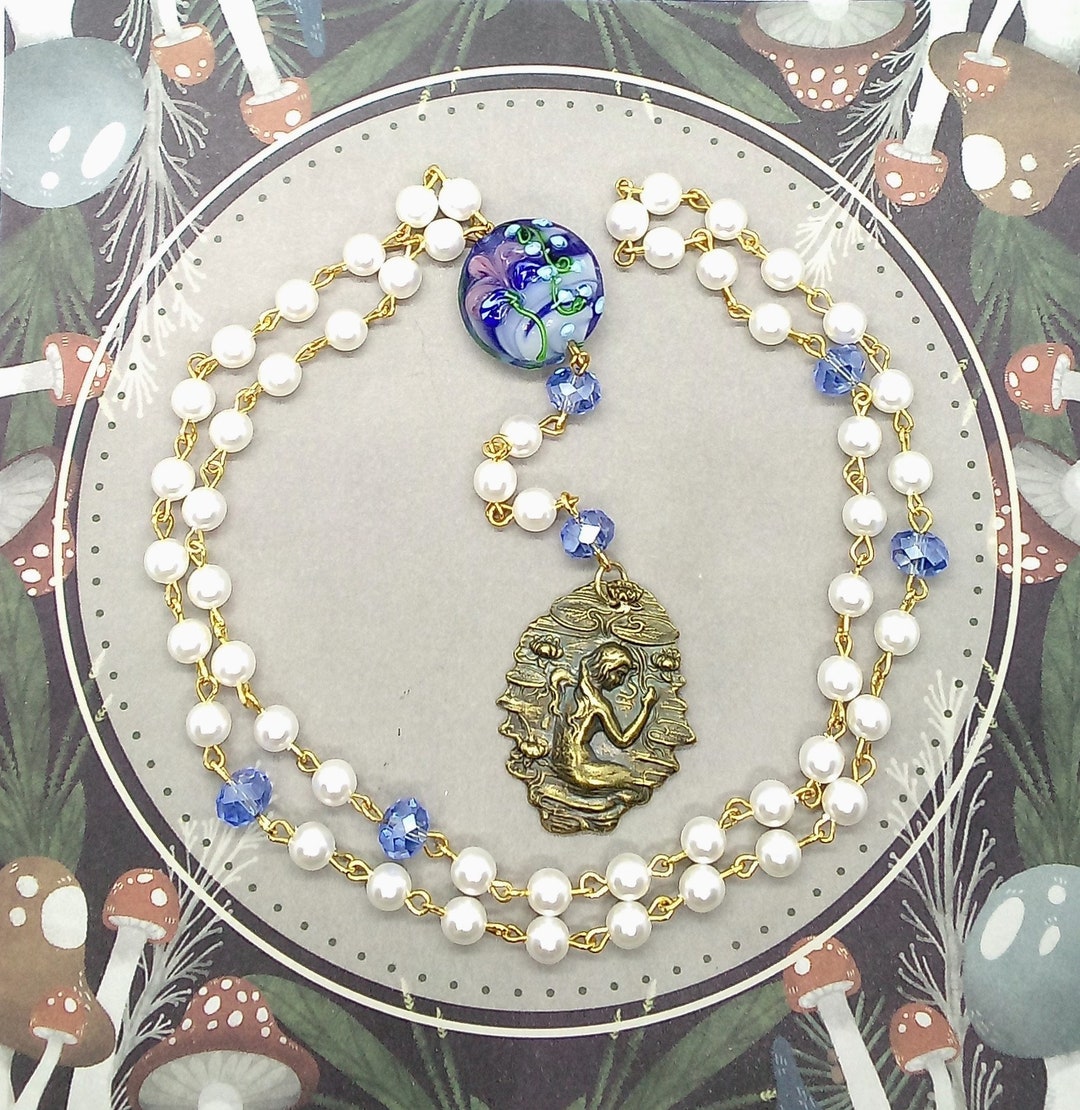Pearl Mermaid Goddess Rosary Necklace, Nymph Necklace, Water Witch ...