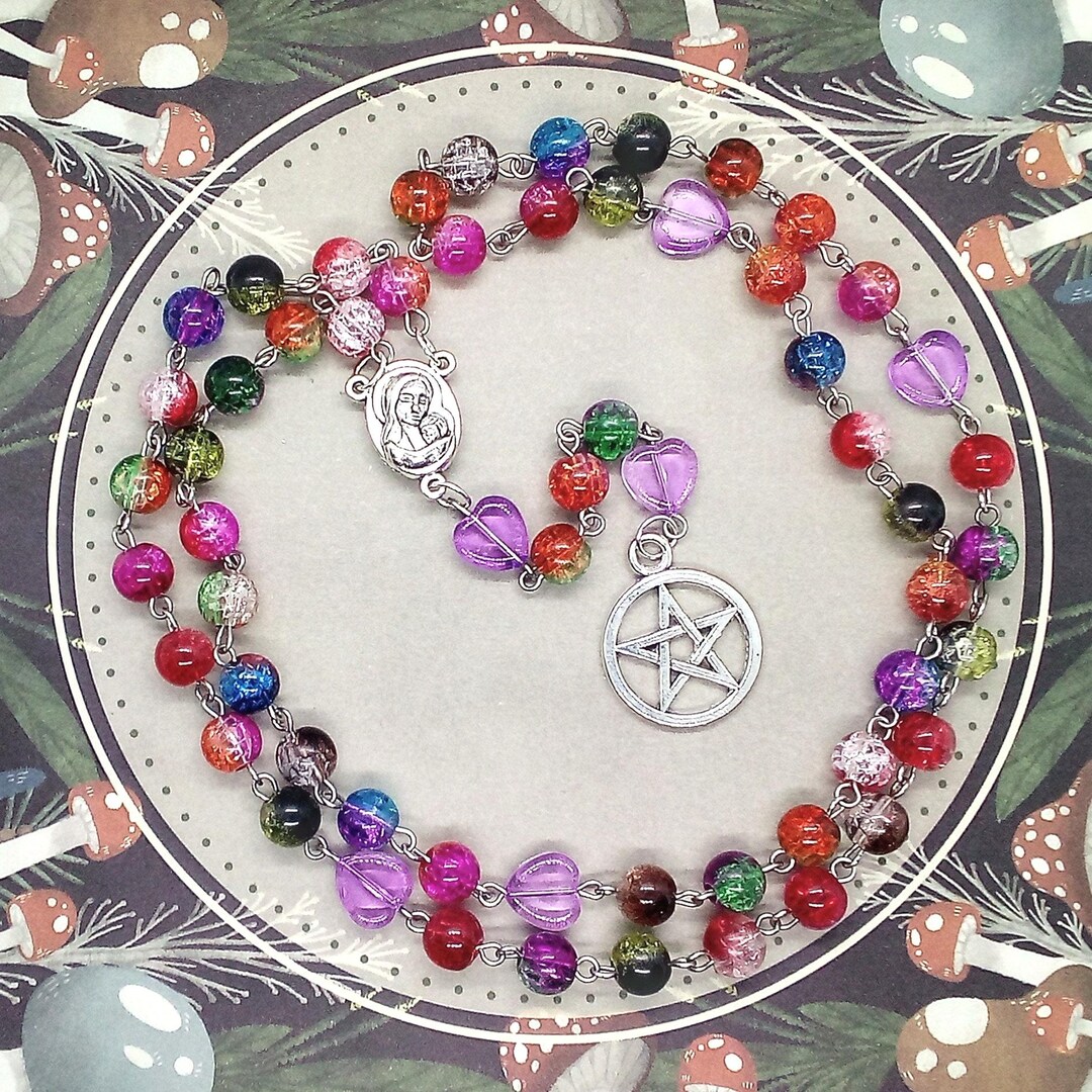 Colorful Mother Goddess Wearable Rosary, Pentacle Rosary Necklace ...