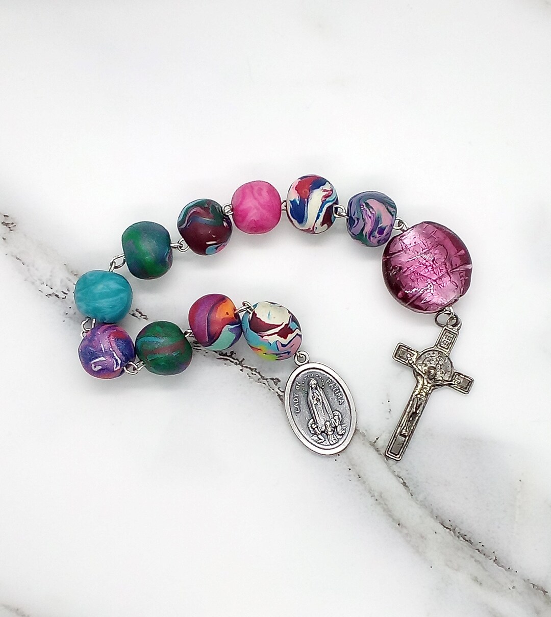 Our Lady of Fatima Colorful Handmade Rosary Tenner, Confirmation Gift ...