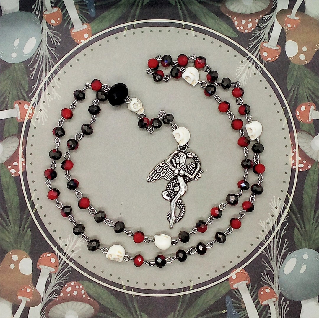 Red and Black Lilith Witch Rosary, Dark Goddess Skull Pagan Prayer ...