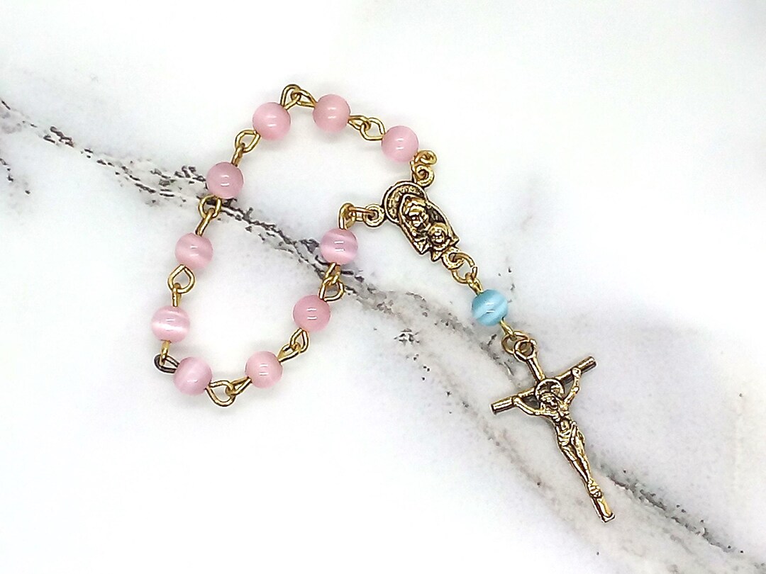 Doll Rosaries, Pink Cats Eye Mini Rosary Beads, Dollhouse Rosary ...