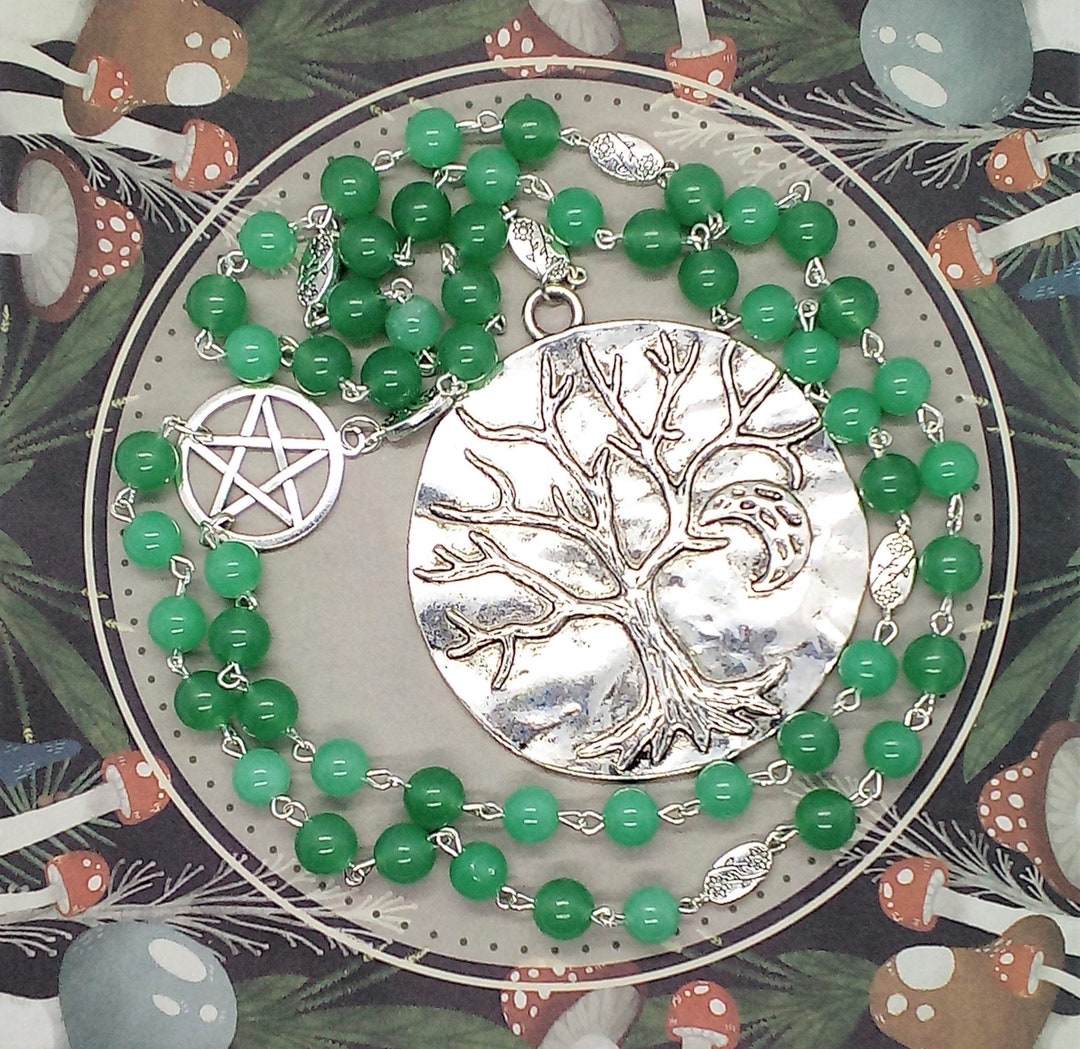 Green Aventurine Pentacle Tree of Life Prayer Beads, Wearable Rosary ...