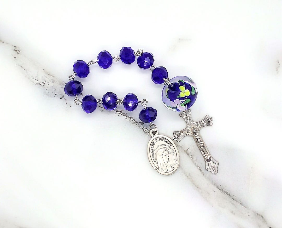 Cobalt Blue Mater Dolorosa Catholic Rosary Tenner, Marian Pocket Rosary ...
