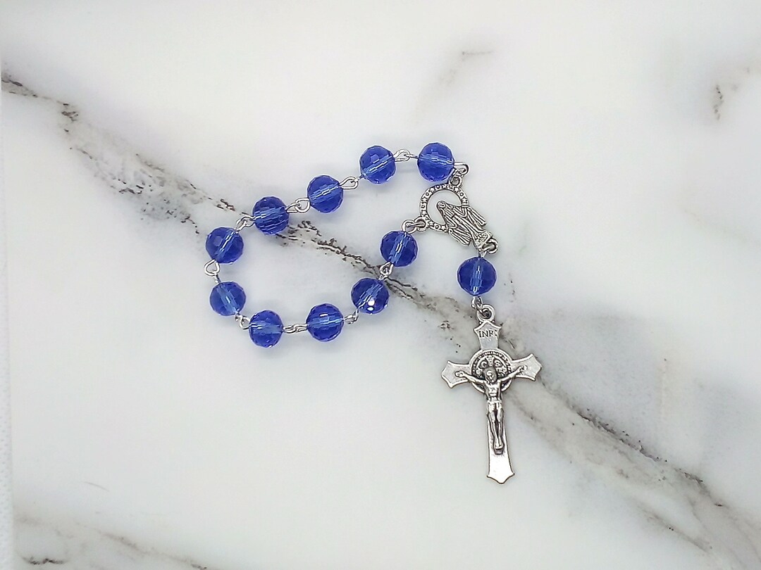 Virgin Mary Rosary Tenner, Blue Crystal Rosary Beads, Catholic Gifts ...