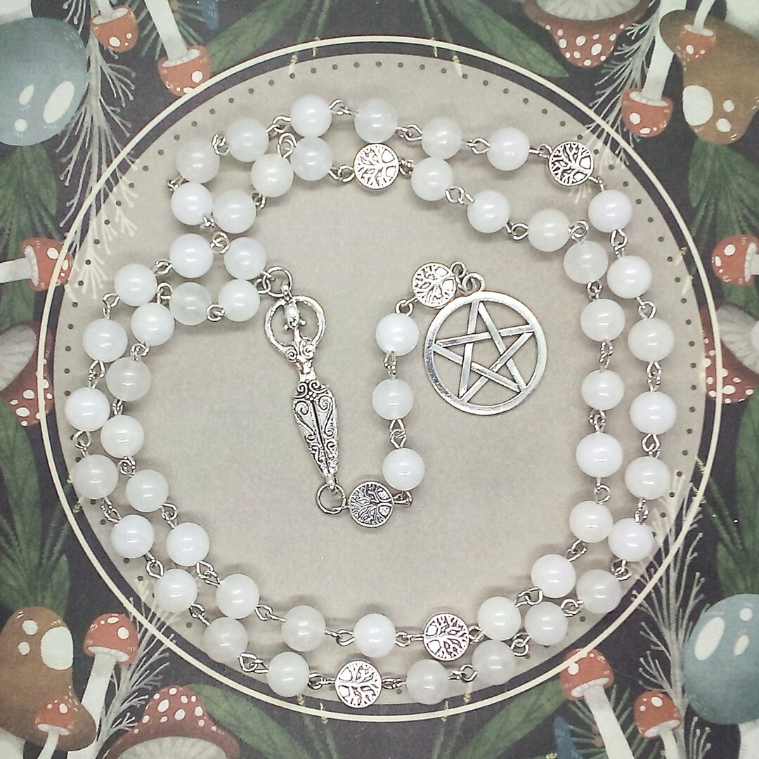 Spiral Goddess Pentacle Wearable Rosary, Quartz Prayer Beads, Pagan ...