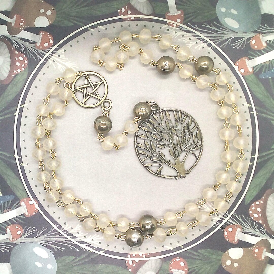 Tree of Life Pentacle Rosary Necklace, Pentagram Pagan Prayer Beads ...