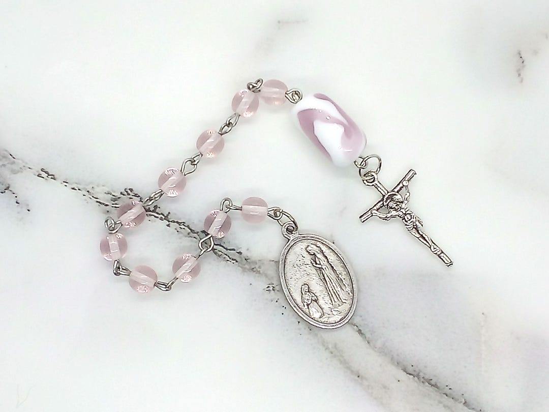 Our Lady of Lourdes Catholic Rosary Tenner, Pink Pocket Rosary for ...