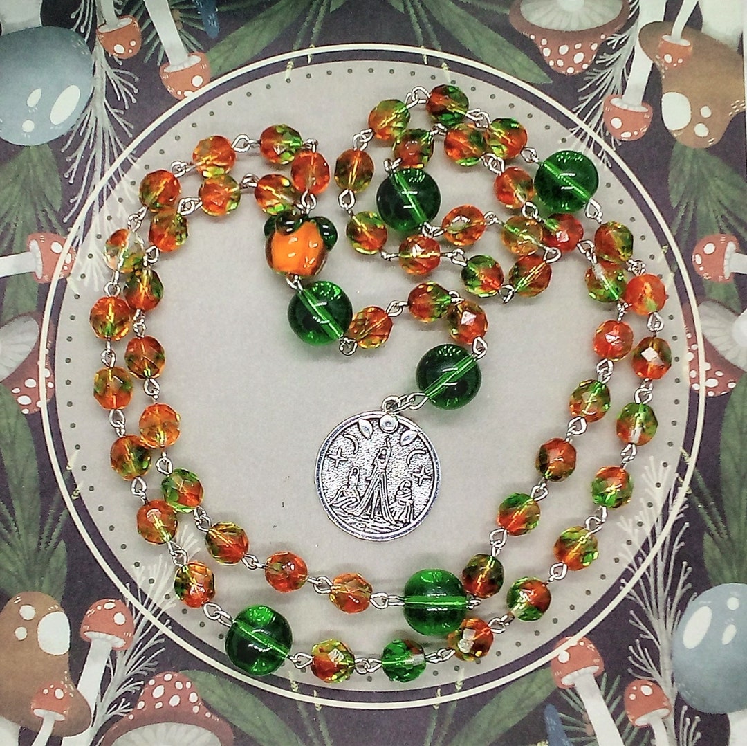 Triple Goddess Witch Rosary, Triple Moon Pagan Prayer Beads, Wearable Wiccan Rosary Necklace ...