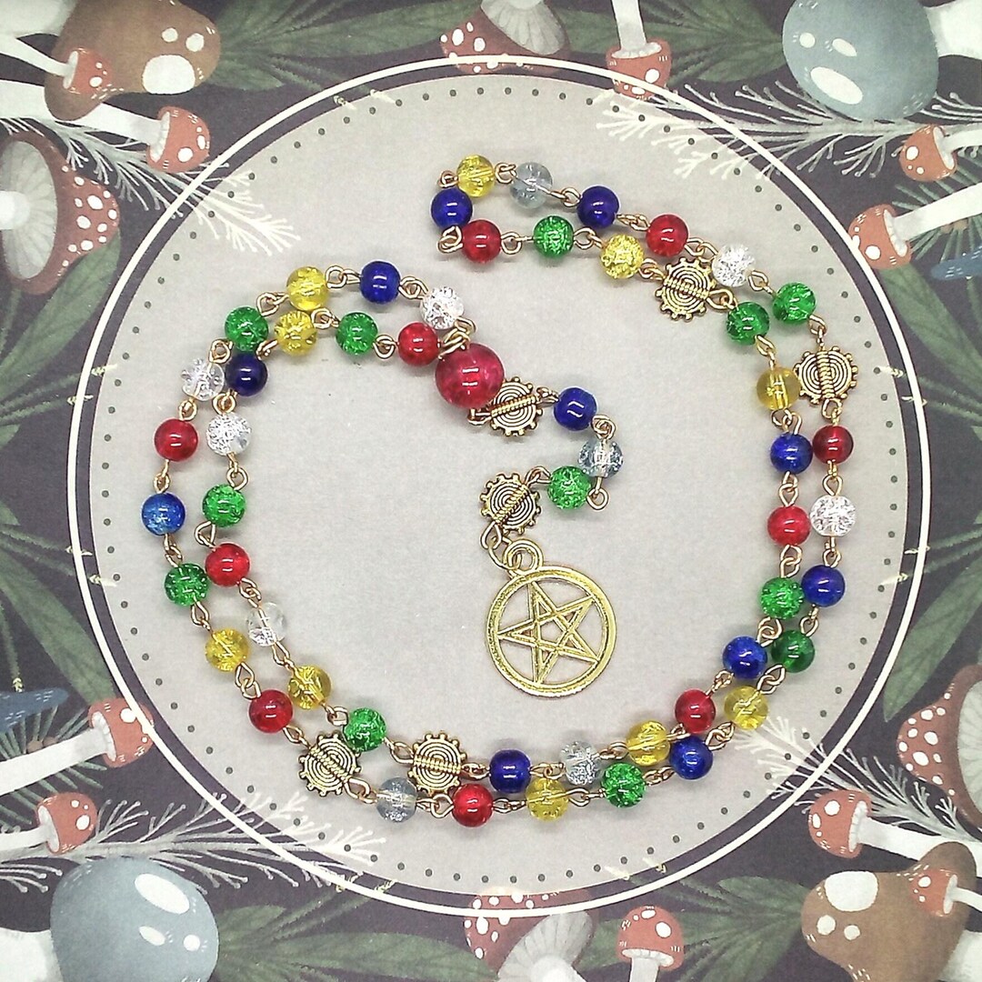 Colorful Pentacle Wearable Rosary Necklace, Pagan Prayer Beads, Pagan ...