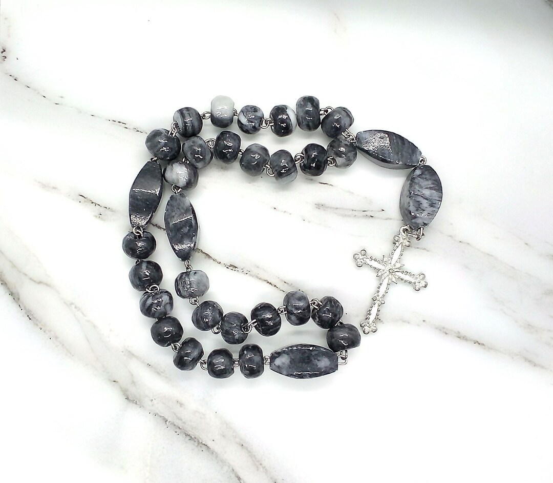 Black and Gray Jasper Protestant Prayer Beads, Methodist Prayer Beads ...