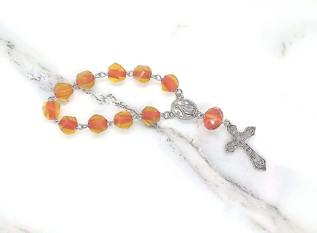 Immaculate Conception Pocket Rosary, Orange Miraculous Medal Rosary ...