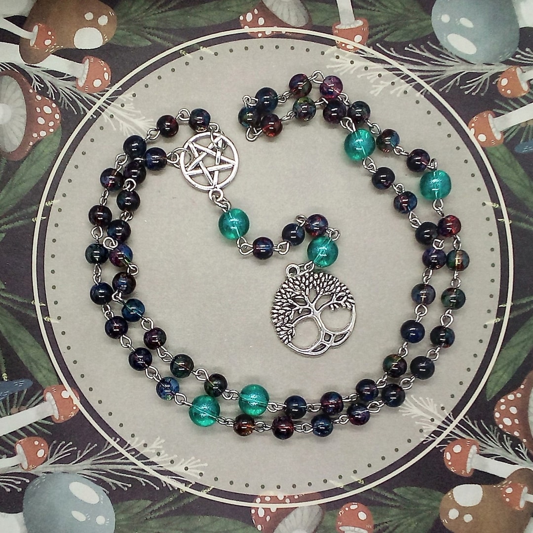 Tree of Life Wearable Rosary, Pentacle Prayer Bead Necklace, Pagan ...
