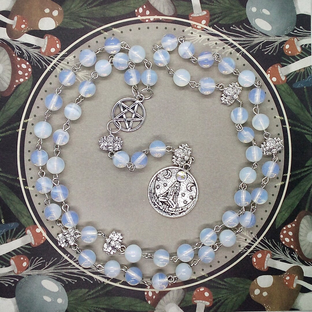 Triple Moon Goddess Rosary, Opalite Pagan Prayer Beads, Wiccan Rosary ...