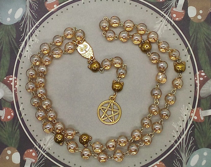 Witch Familiar Cat Rosary, Pagan Prayer Beads, Pentacle Rosary, Pagan ...