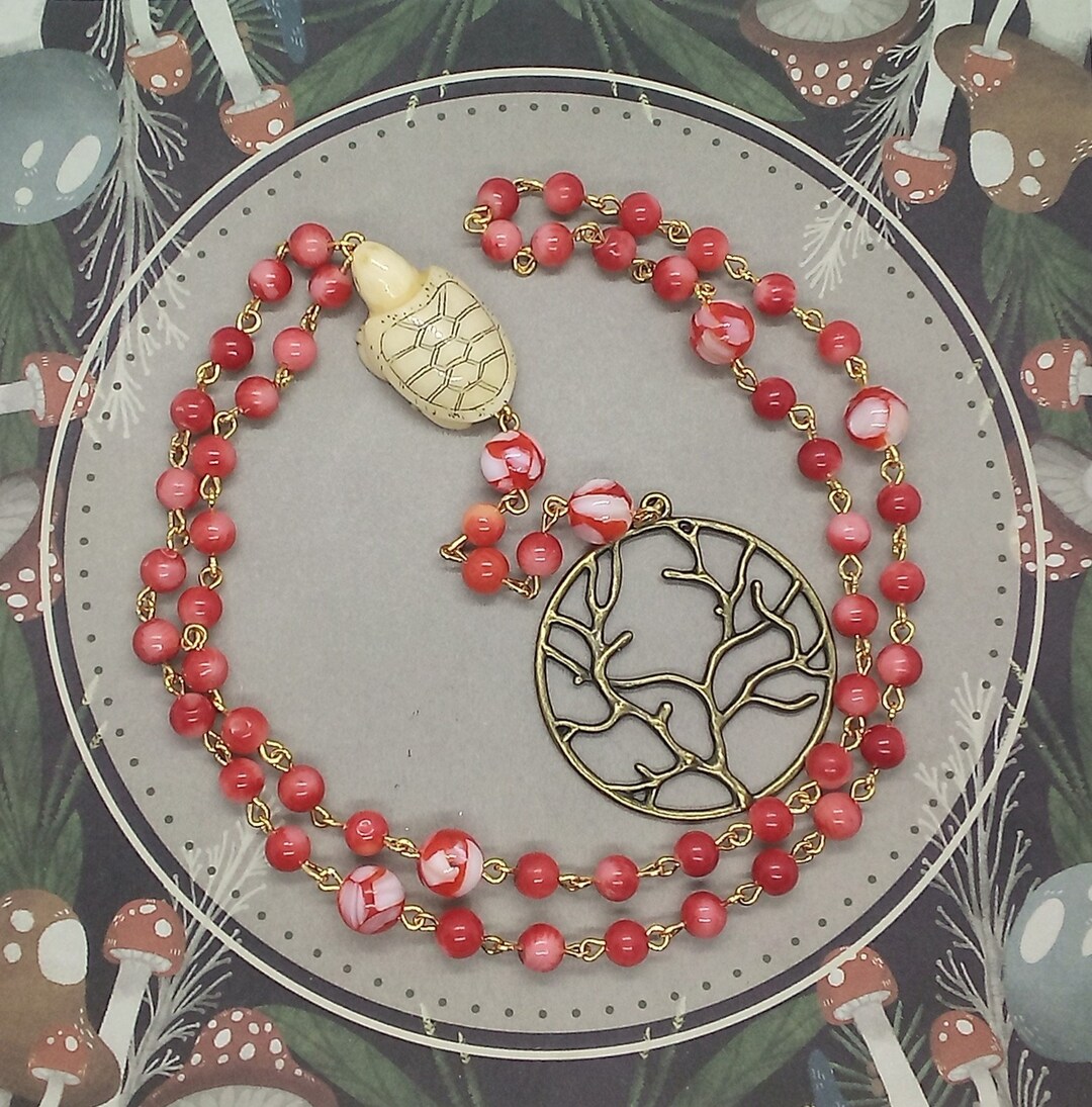 Red Shell Turtle Rosary Necklace Without a Cross, Sea Witch Pagan ...