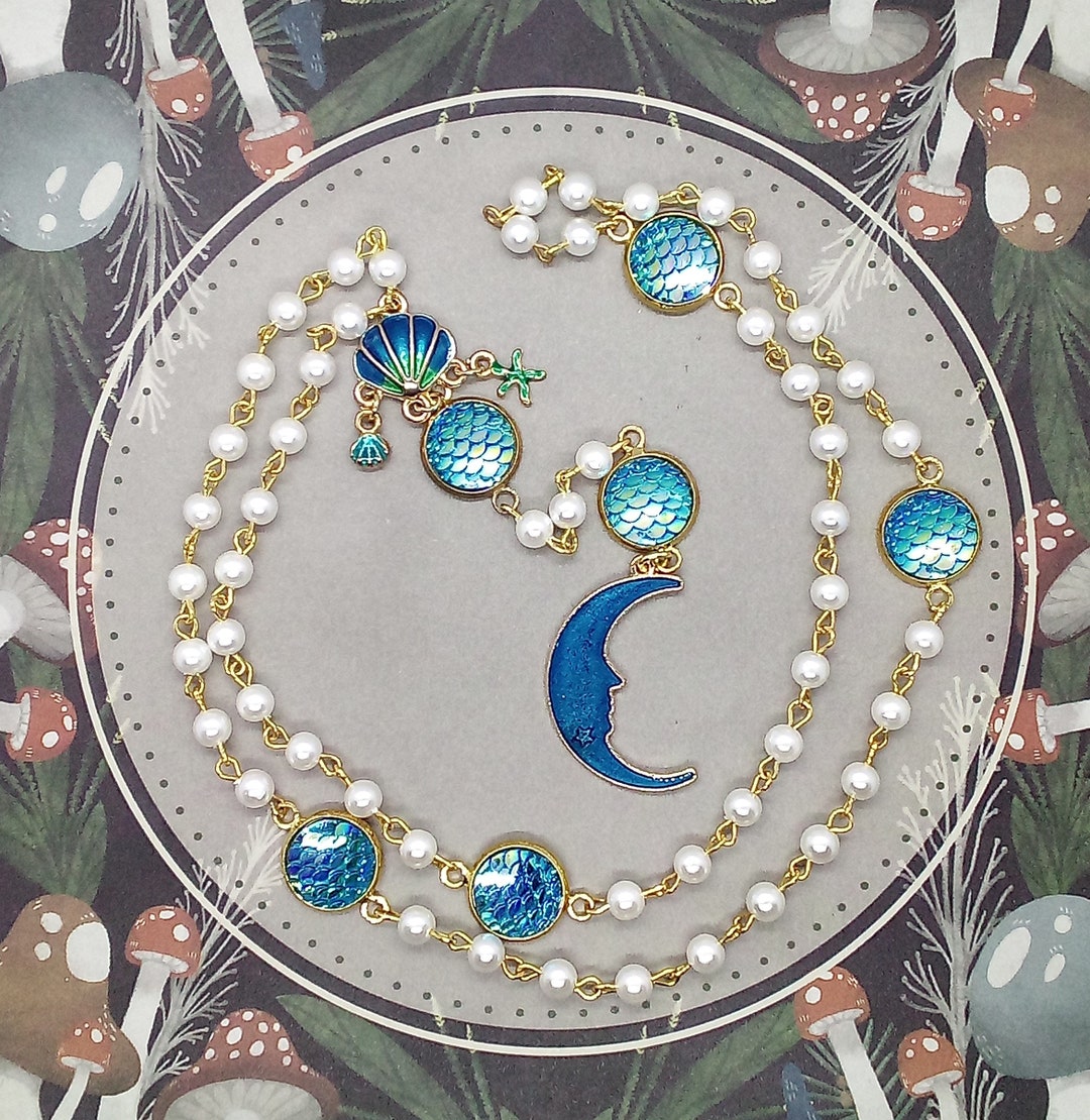 Mermaid Pearl Rosary, Sea Witch Pagan Prayer Beads, Sea Goddess Moon ...