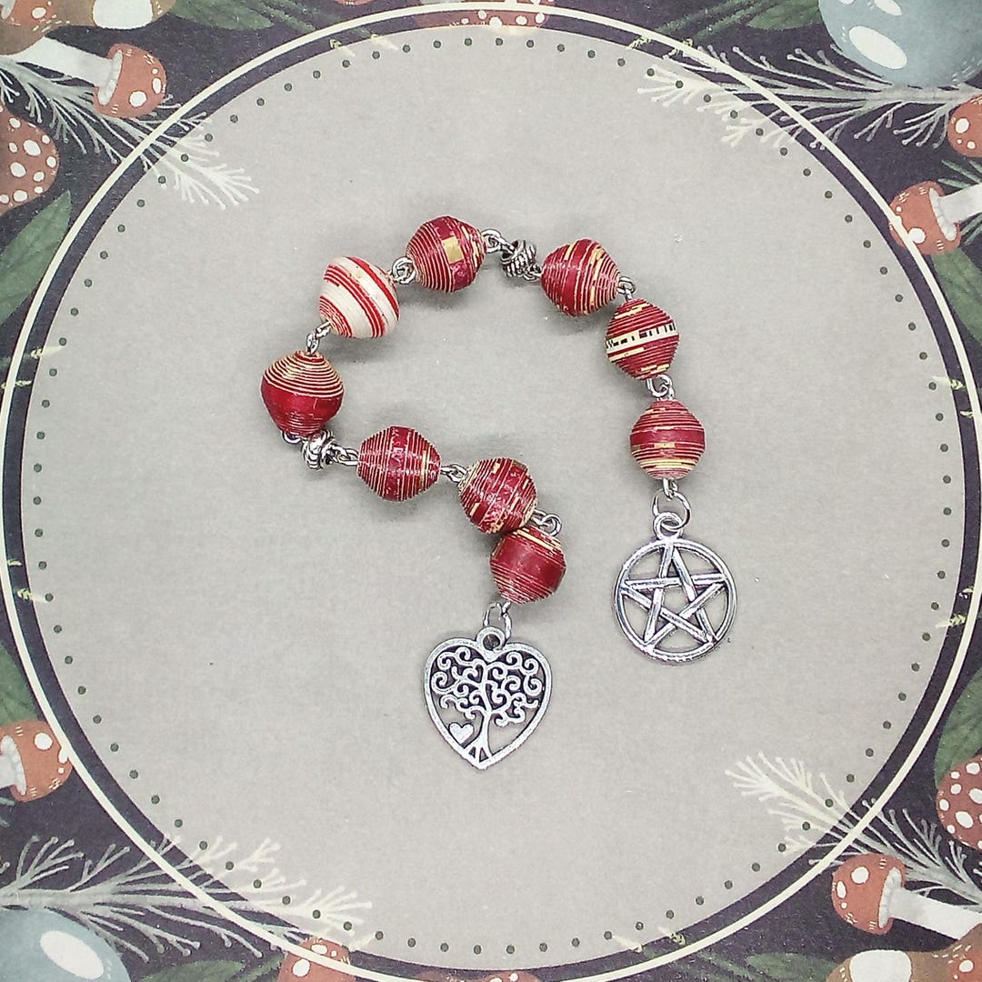 Nine Bead Wiccan Mala Beads, Tree of Life Witchs Ladder, Pentacle Pagan ...