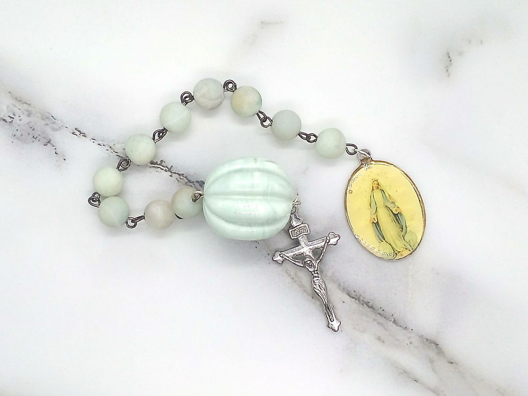 Mary Queen of Heaven Rosary Tenner, Amazonite Rosary for Women ...