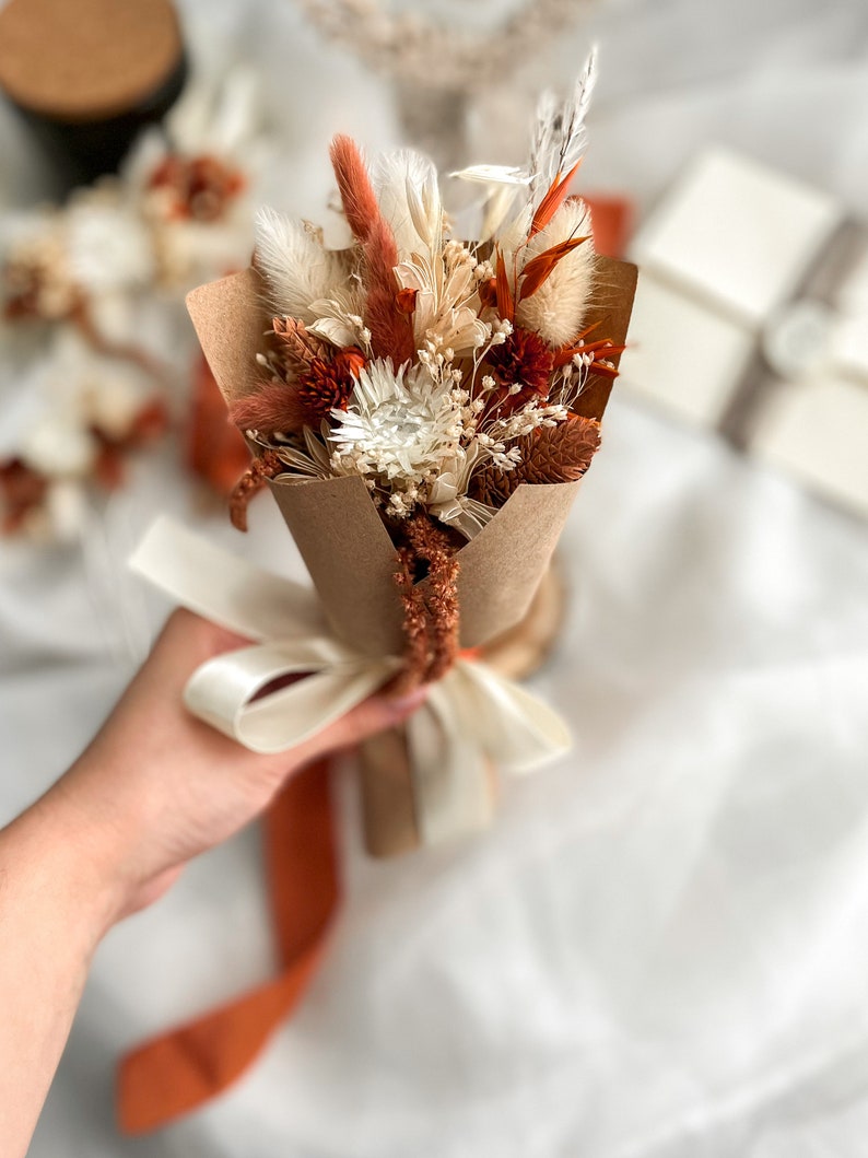 Boho Rust Terracotta Mini Dried Flower Bouquet Guest Gift for - Etsy