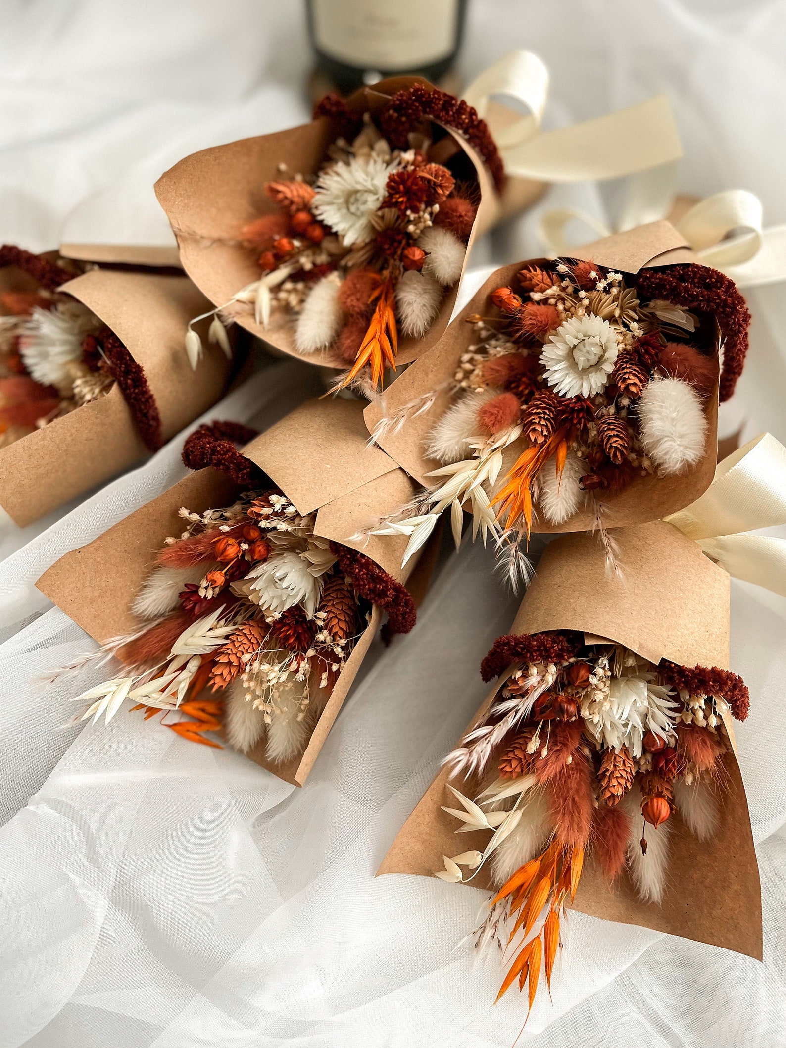 Boho Rust Terracotta Mini Dried Flower Bouquet, Guest Gift for the ...