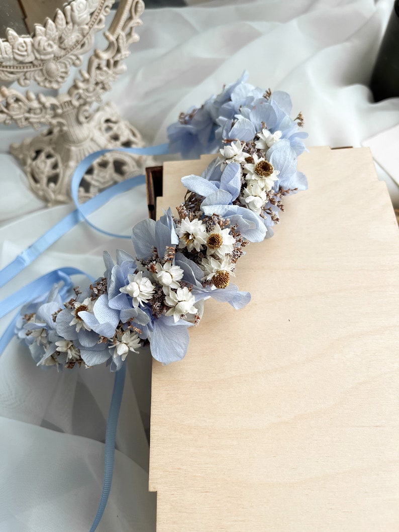 Bridal Dusty Blue Flower Crown, Flower Girl Crown, Dried Wedding Crown ...