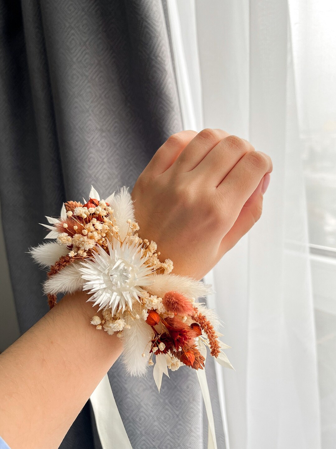 Boho Terracotta Flower Wedding Corsage, Flower Wrist Corsage ...