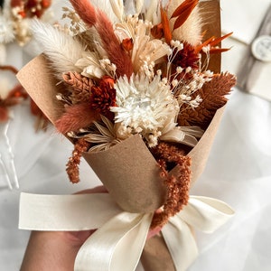 Boho Rust Terracotta Mini Dried Flower Bouquet, Guest Gift for the ...